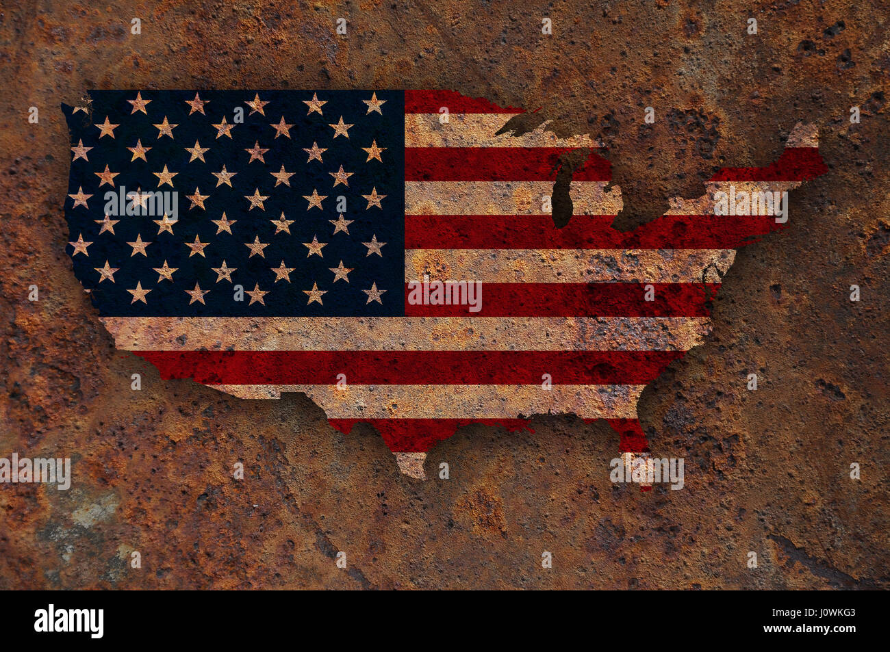 Map and flag of the USA on rusty metal Stock Photo - Alamy