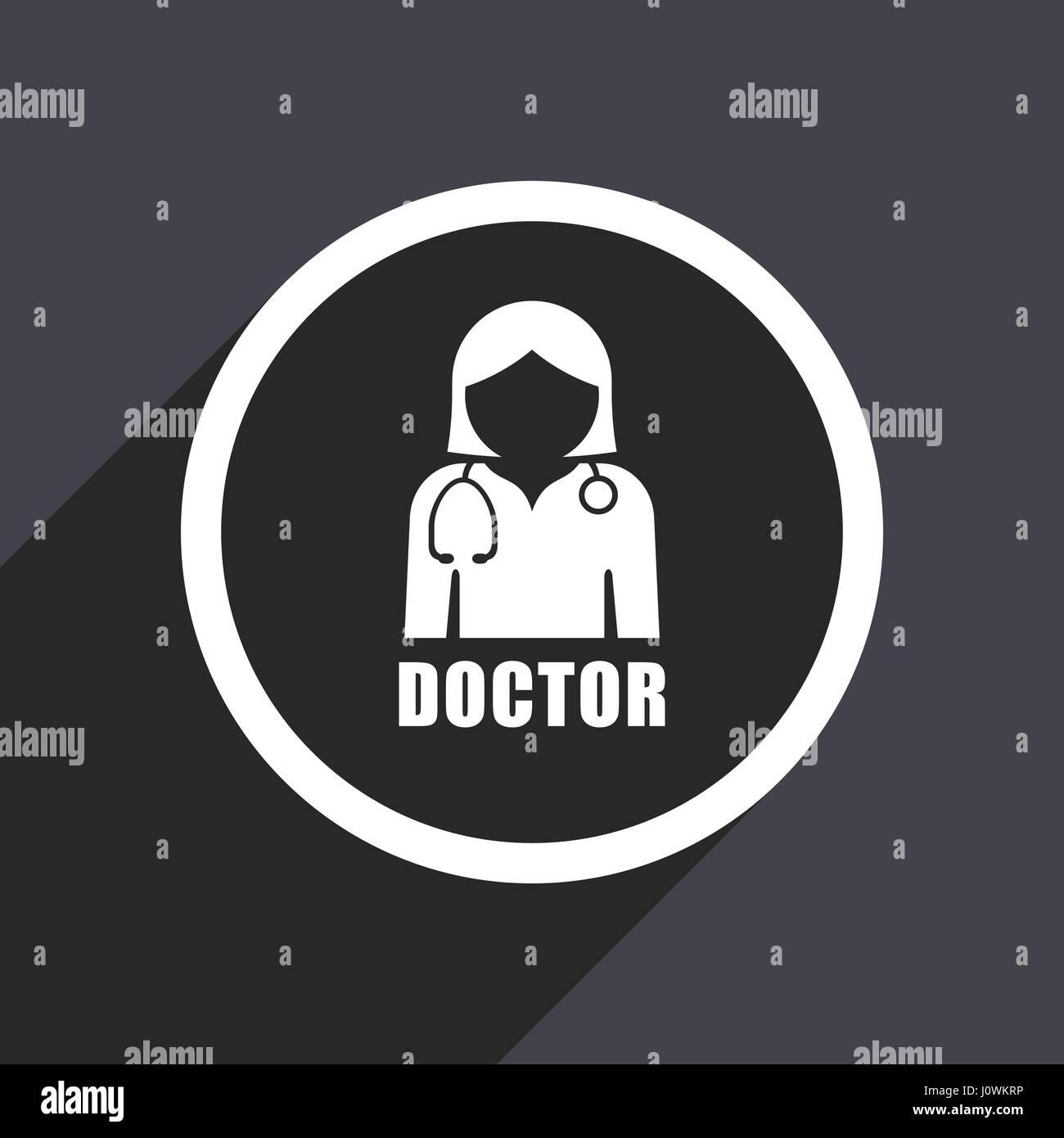 Doctor flat design white vector web icon on gray background with shadow ...