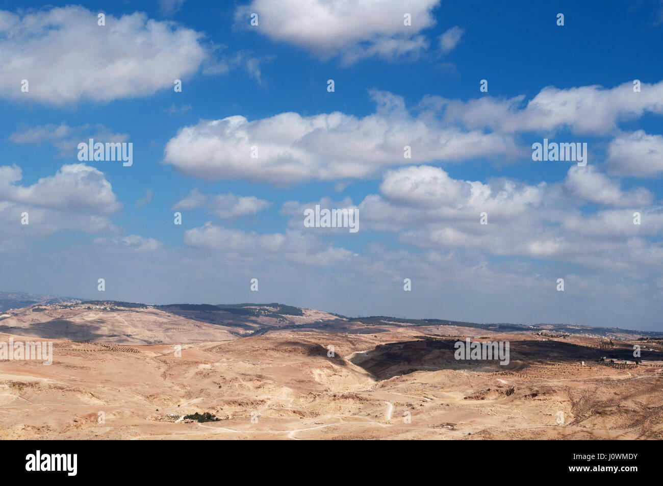 Jordanian and desert landscape on the road to the Dead Sea, Salt Sea ...