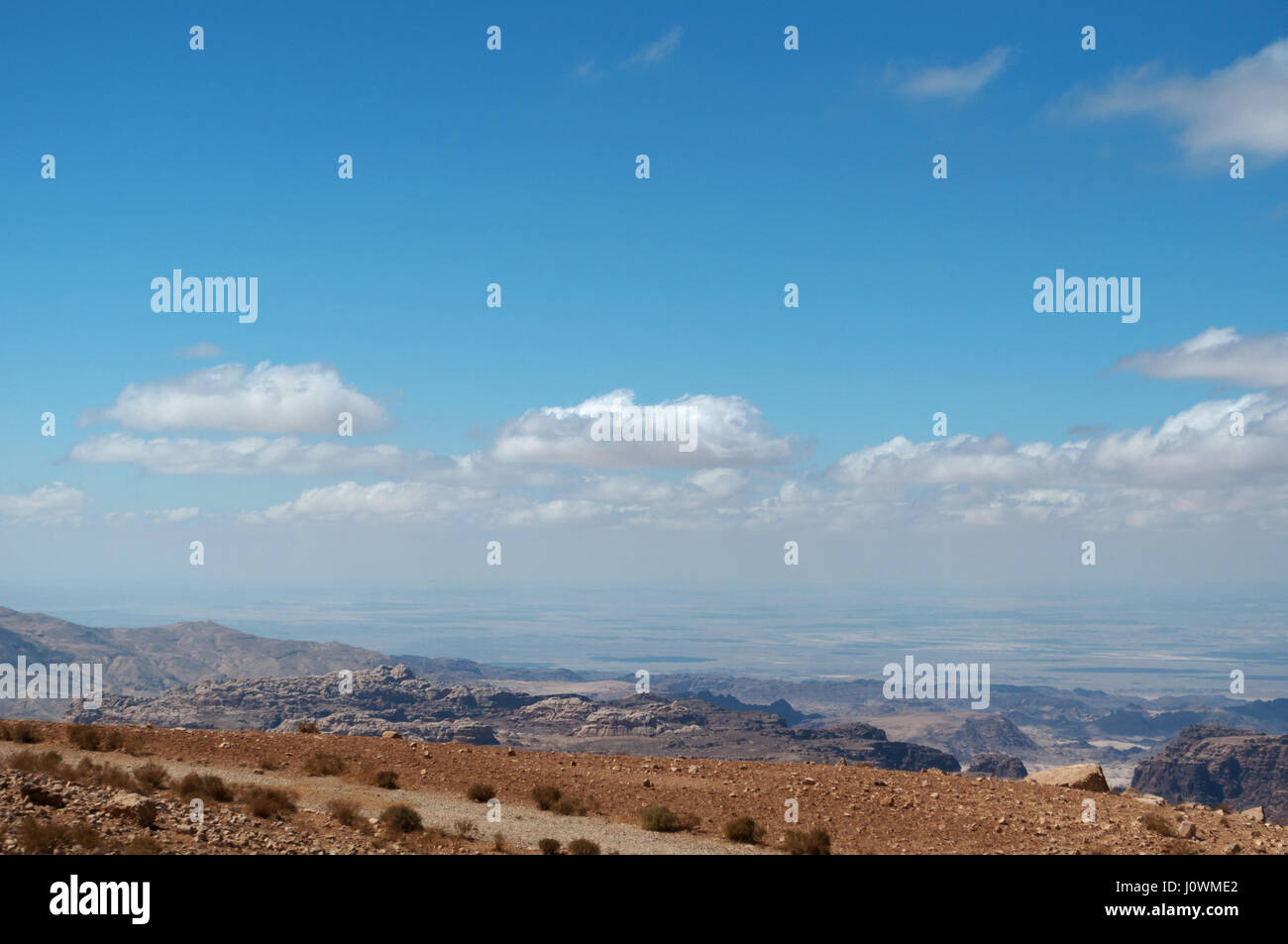 jordanian landscape and desert on the road to the Wadi Rum, the Valley ...