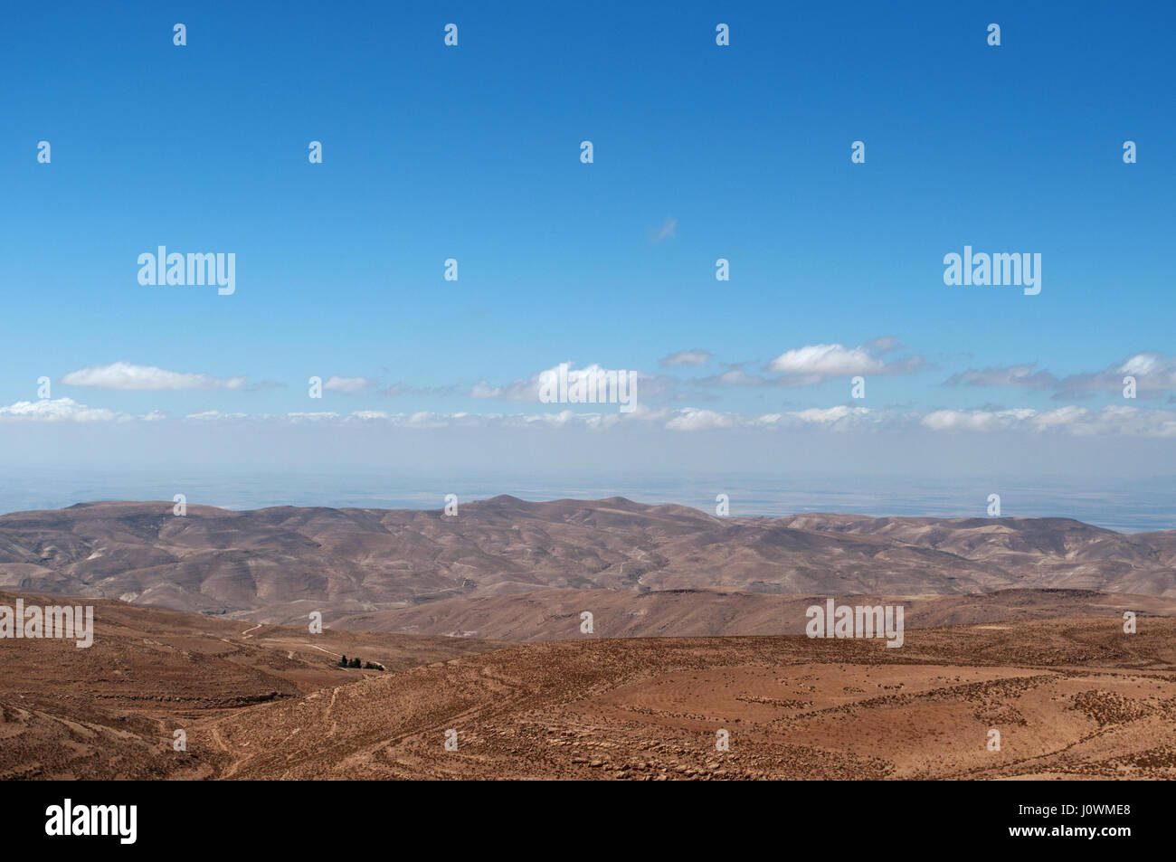 jordanian landscape and desert on the road to the Wadi Rum, the Valley ...