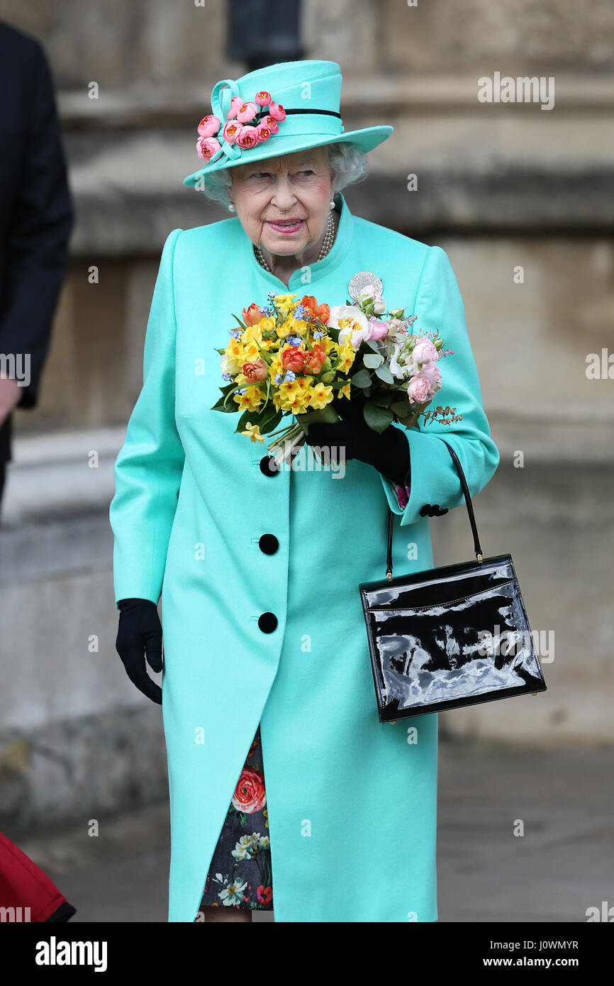 Queen Elizabeth II leaves after attending the Easter Sunday service at ...