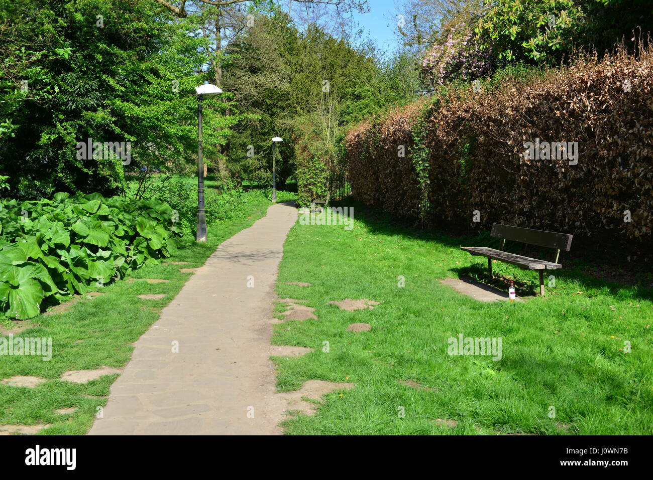 A garden path at the Riverside walk in Horsham, West Sussex Stock Photo ...