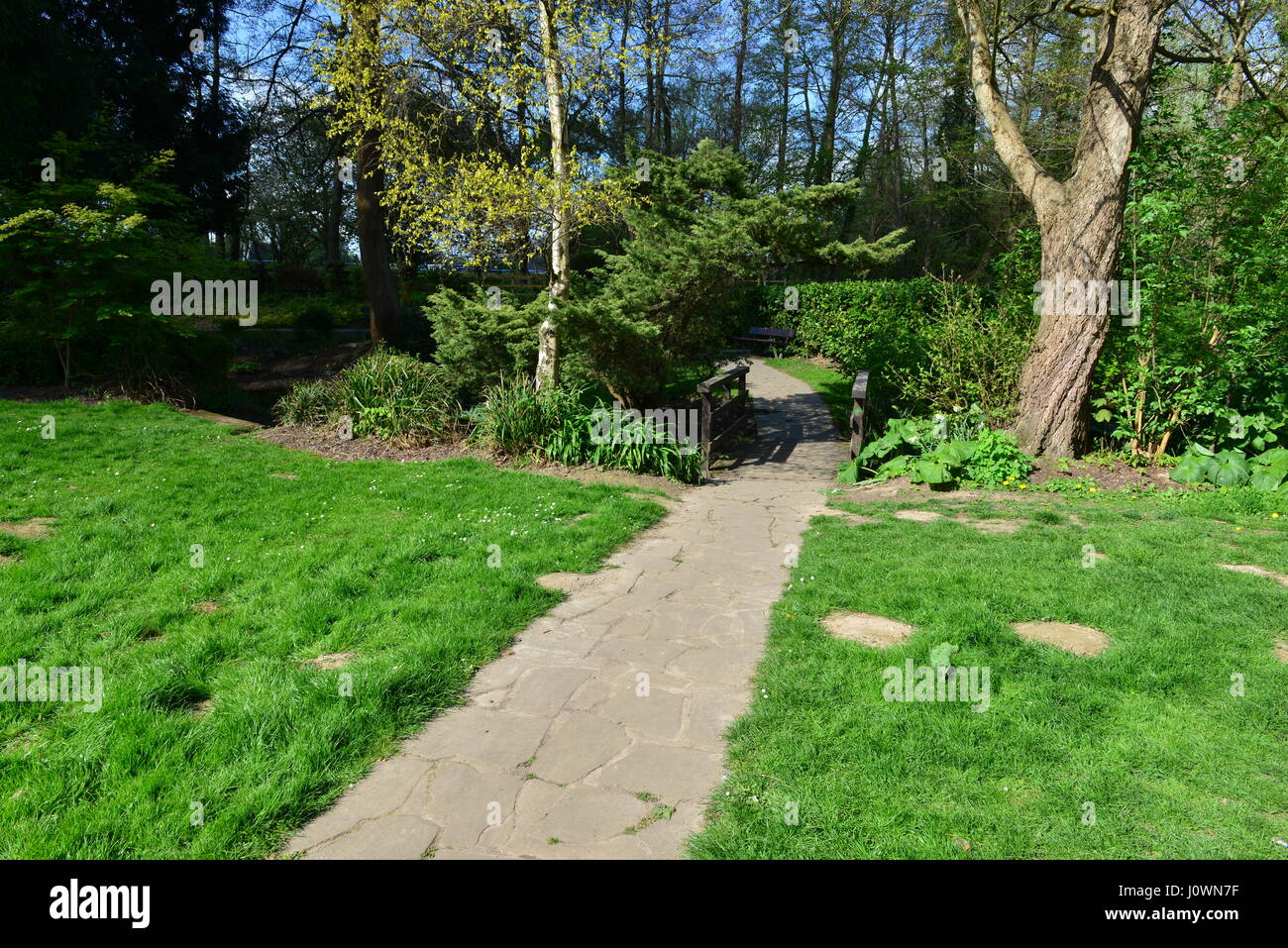 A garden path at the Riverside walk in Horsham, West Sussex Stock Photo ...
