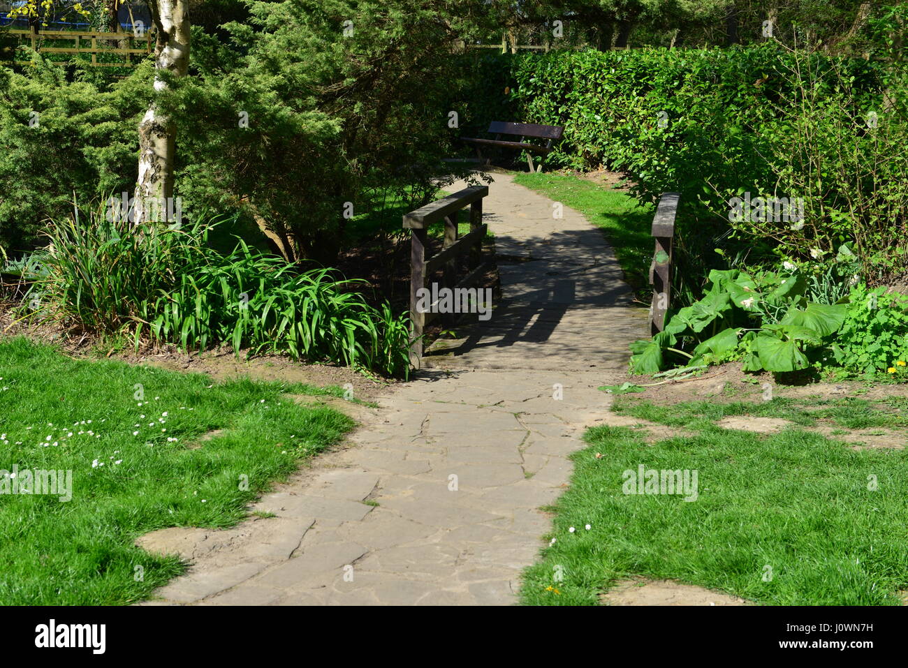 A garden path at the Riverside walk in Horsham, West Sussex Stock Photo ...