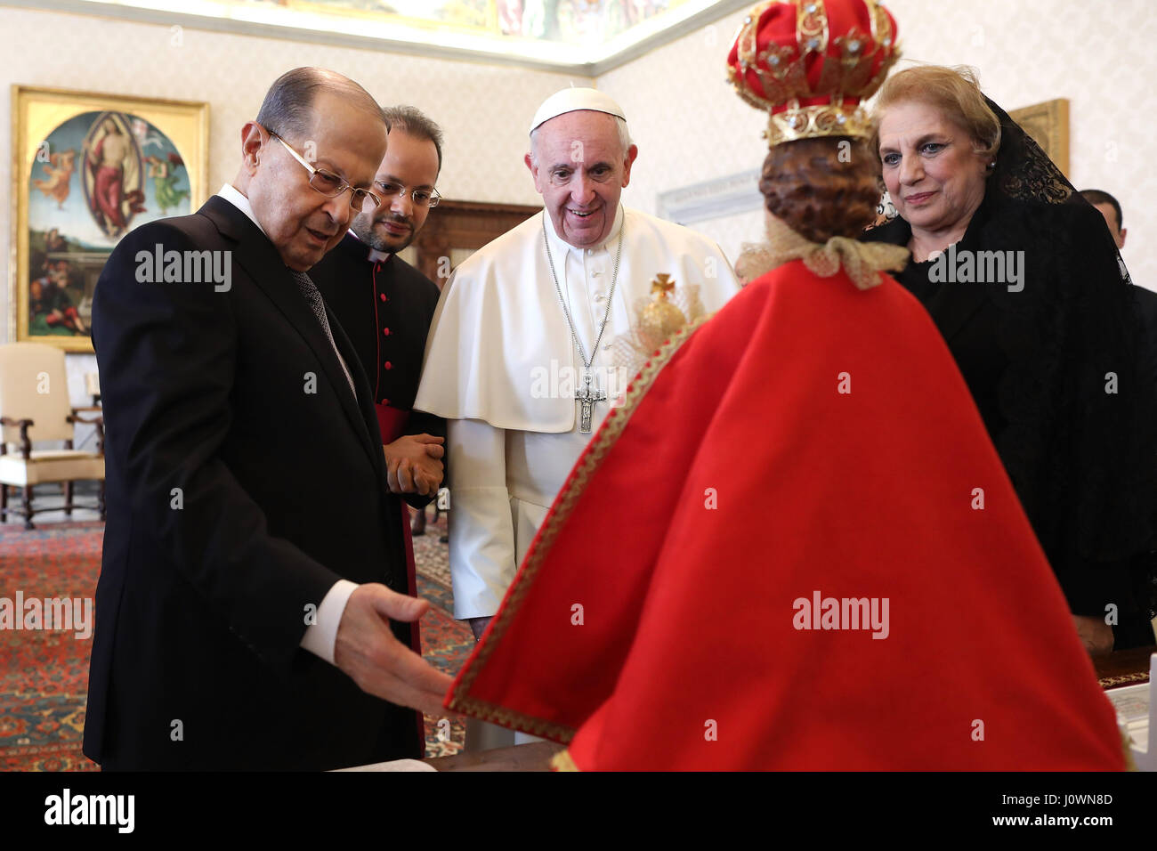 Pope Francis meets President of Lebanon Michel Aoun during a private ...