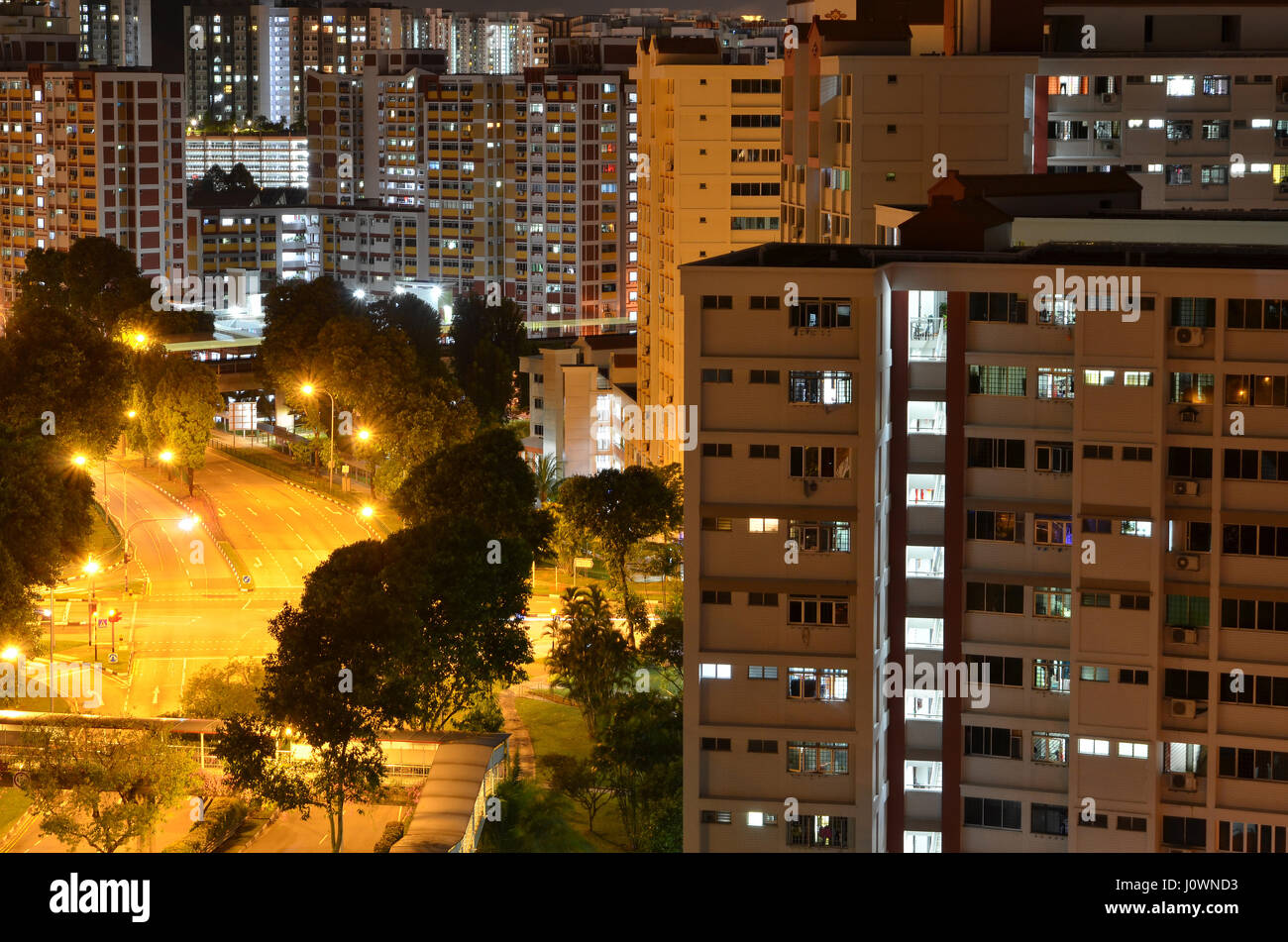 Singapore Public Housing, Urban Landscape night HDB flats Stock Photo ...