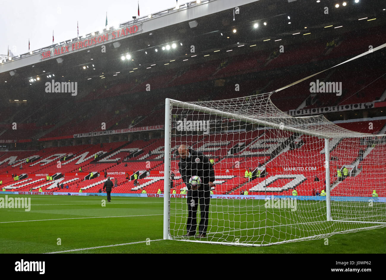 Referee Robert Madley tests the goal line technology before the Premier ...