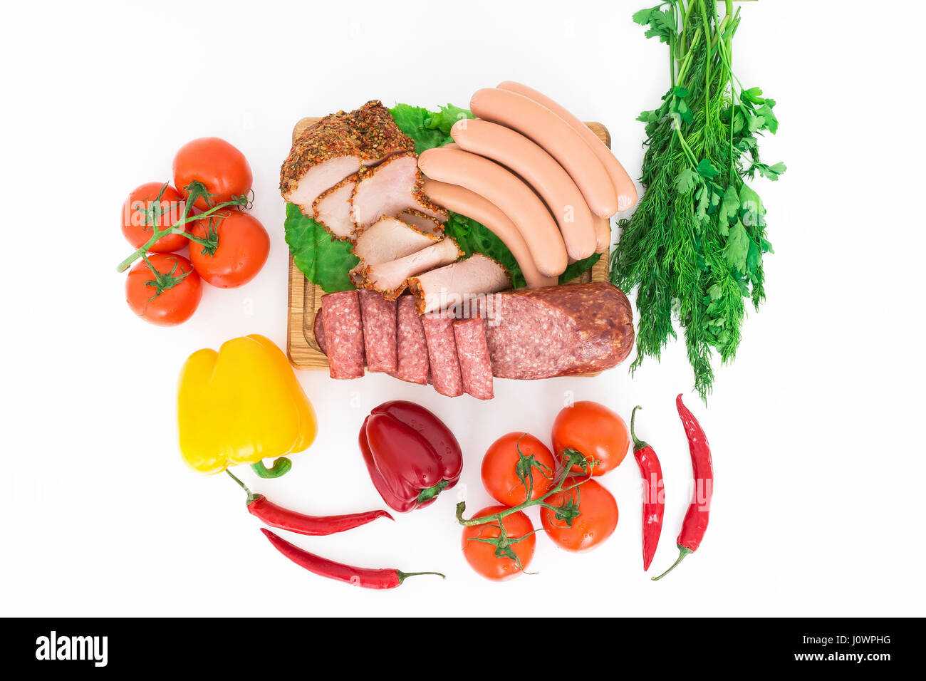 Assorted meat products sausages Cut Out Stock Images & Pictures - Alamy