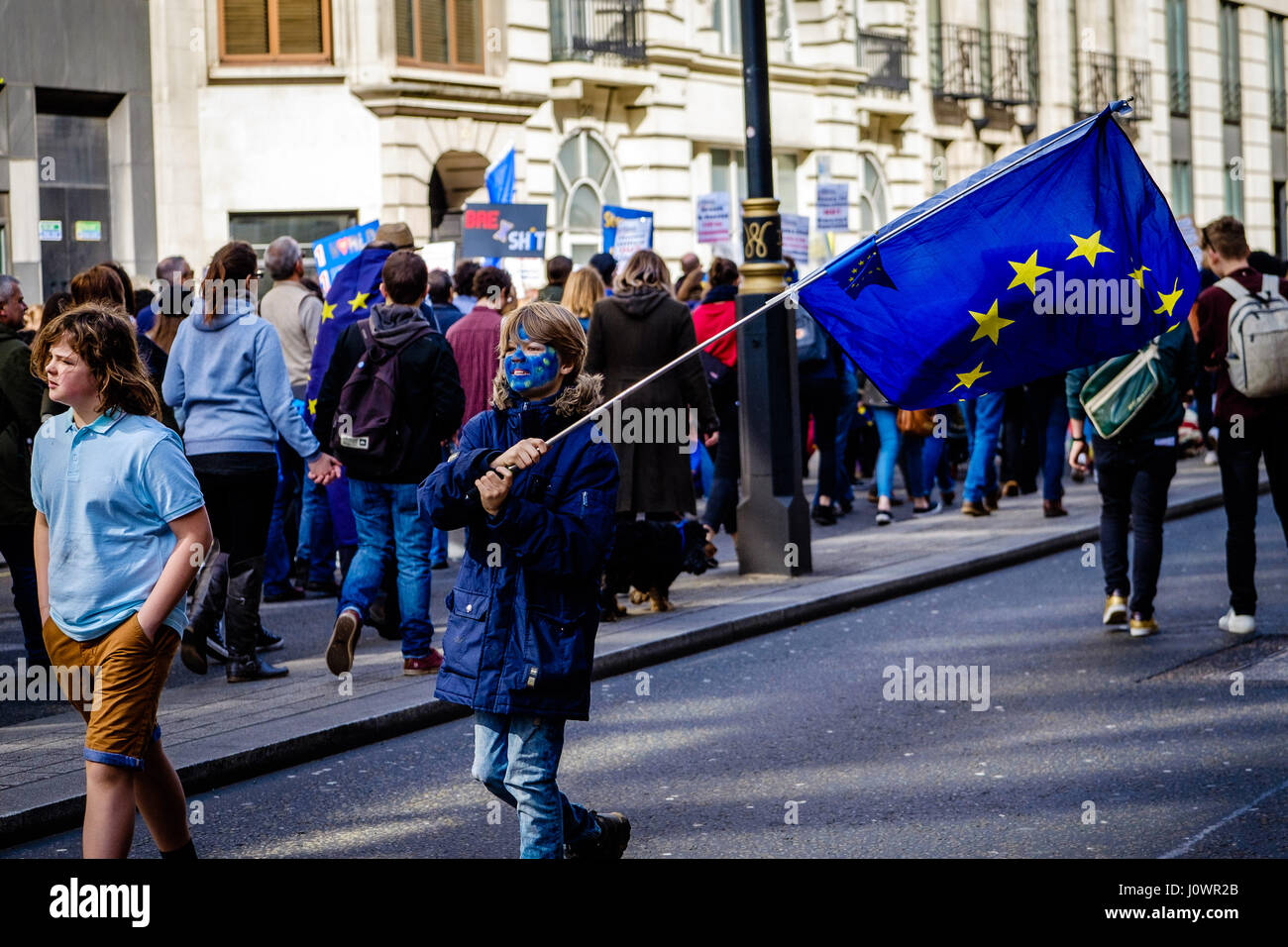 Unite for Europe march to Parliament on 25.03.2017. Pictured: A young ...