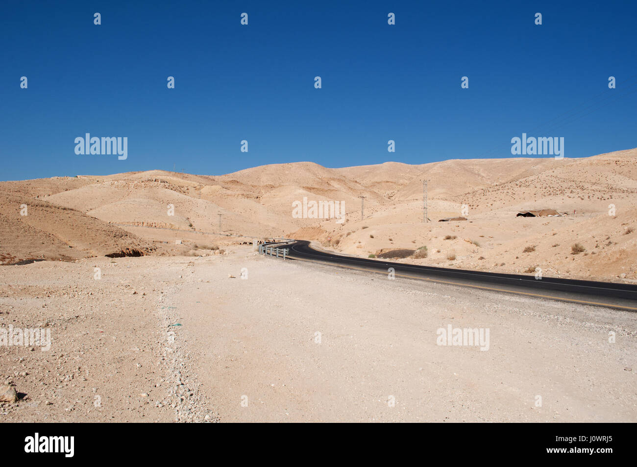 Jordanian and desert landscape on the road to the Dead Sea, Salt Sea ...