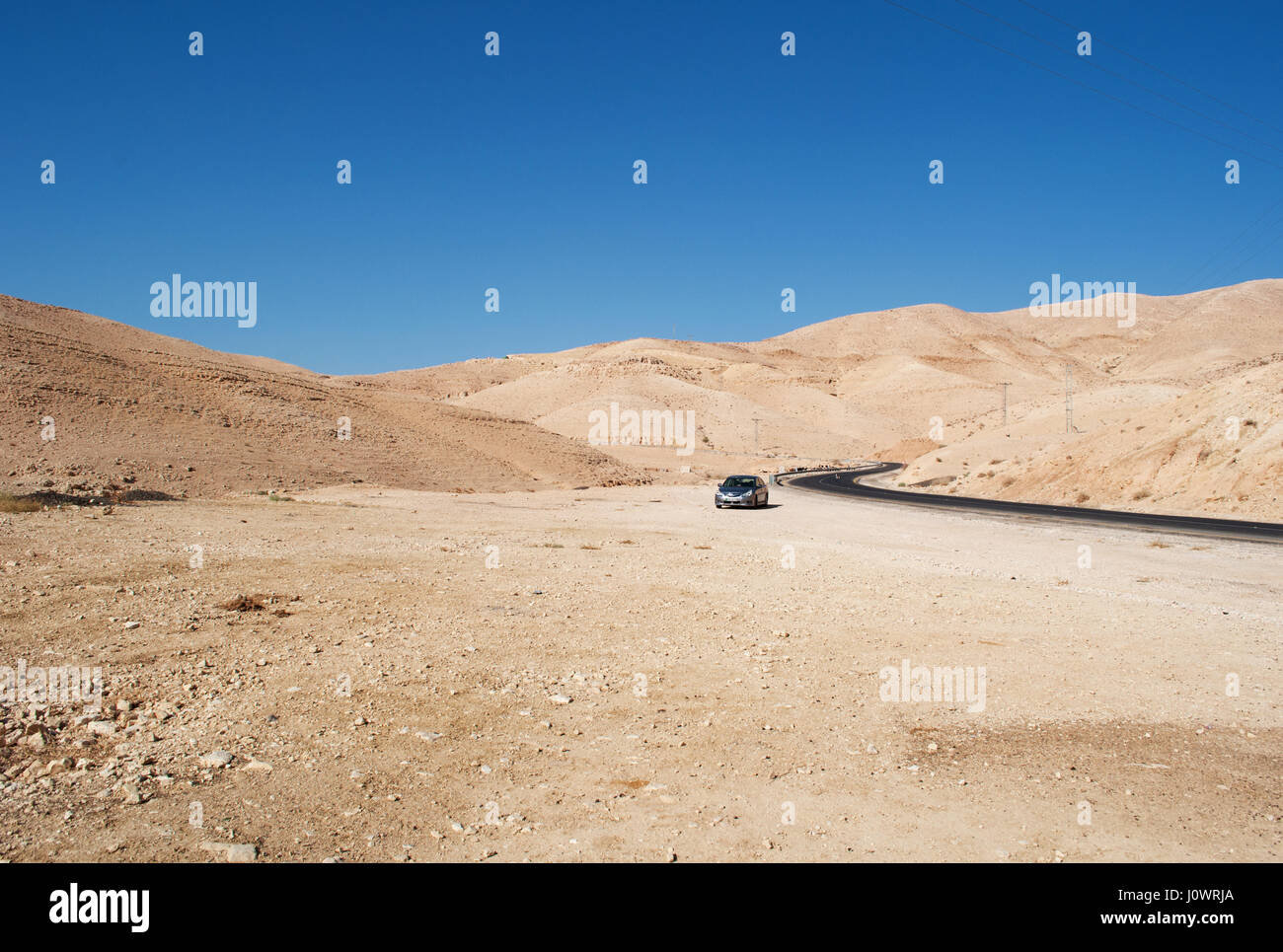 Jordanian and desert landscape on the road to the Dead Sea, Salt Sea ...