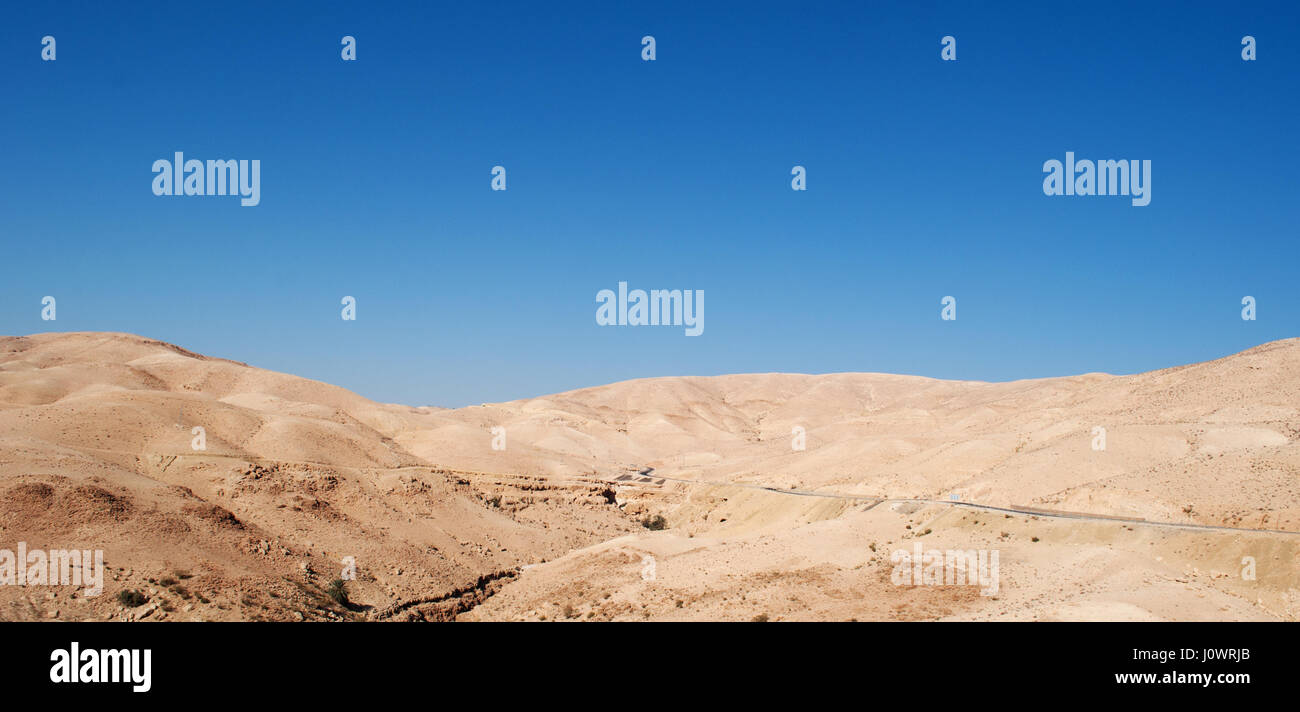 Jordanian and desert landscape on the road to the Dead Sea, Salt Sea ...