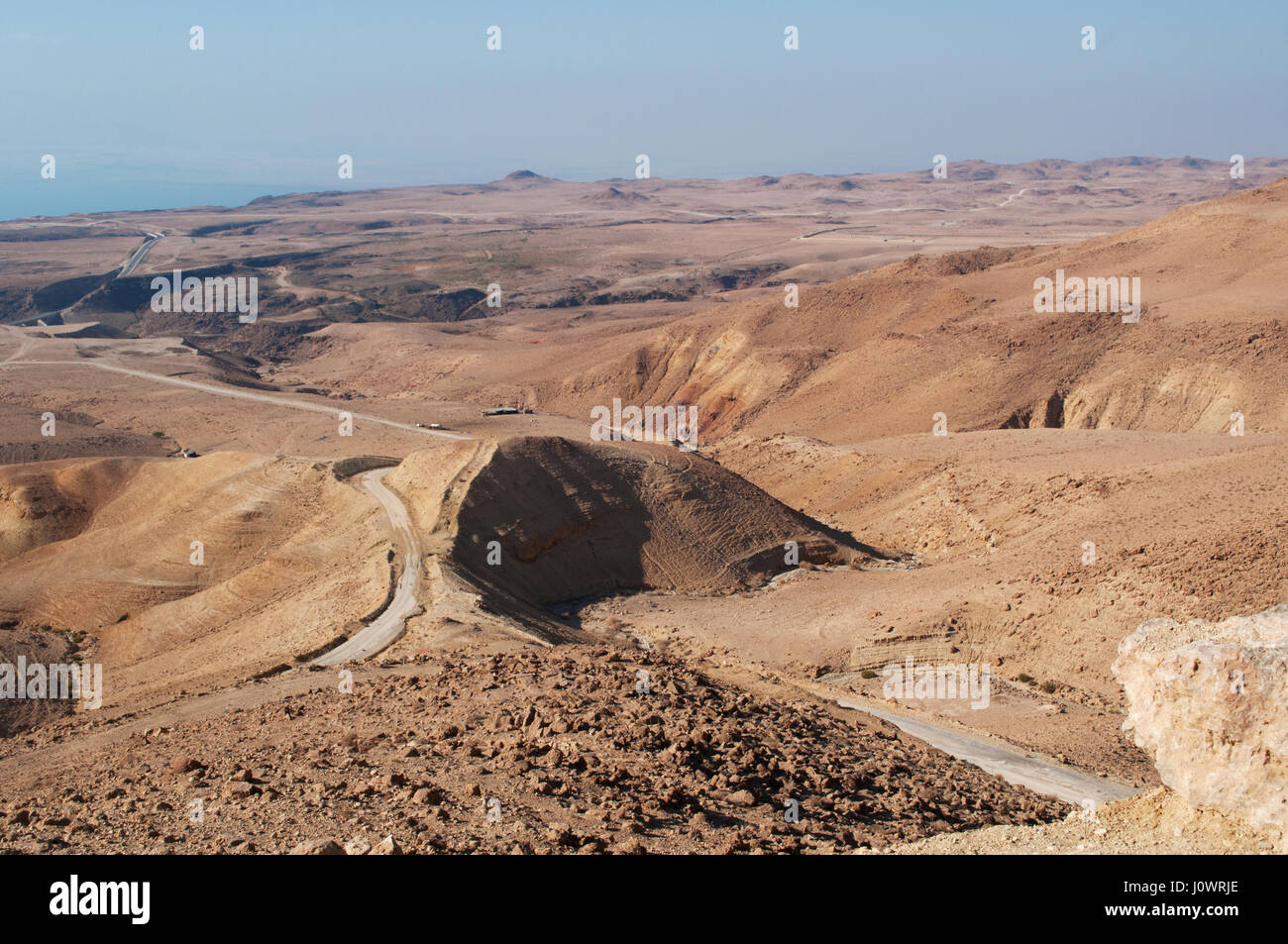 Jordanian and desert landscape on the road to the Dead Sea, Salt Sea ...