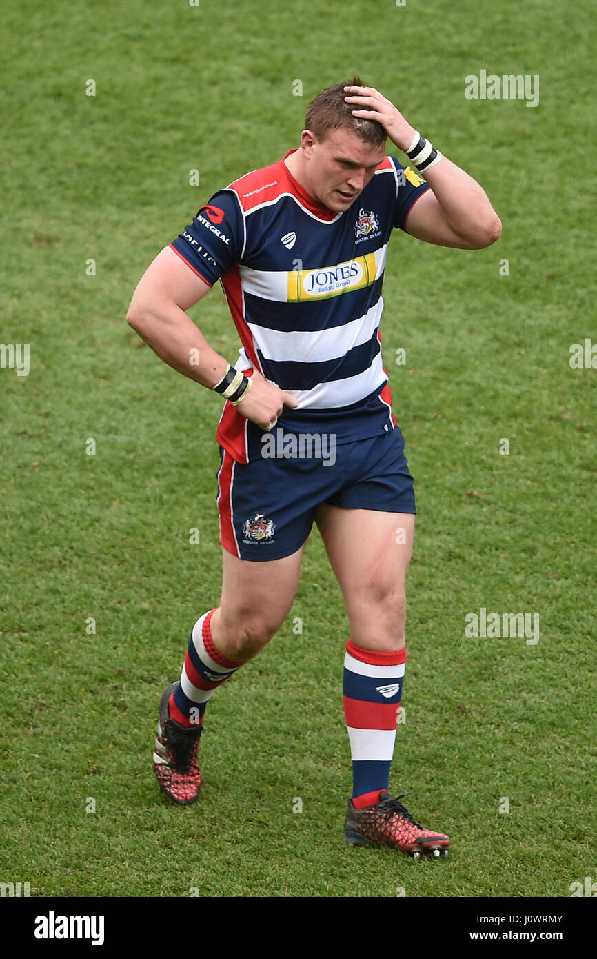 Bristol's Jack O'Connell looks dejected during the Aviva Premiership ...