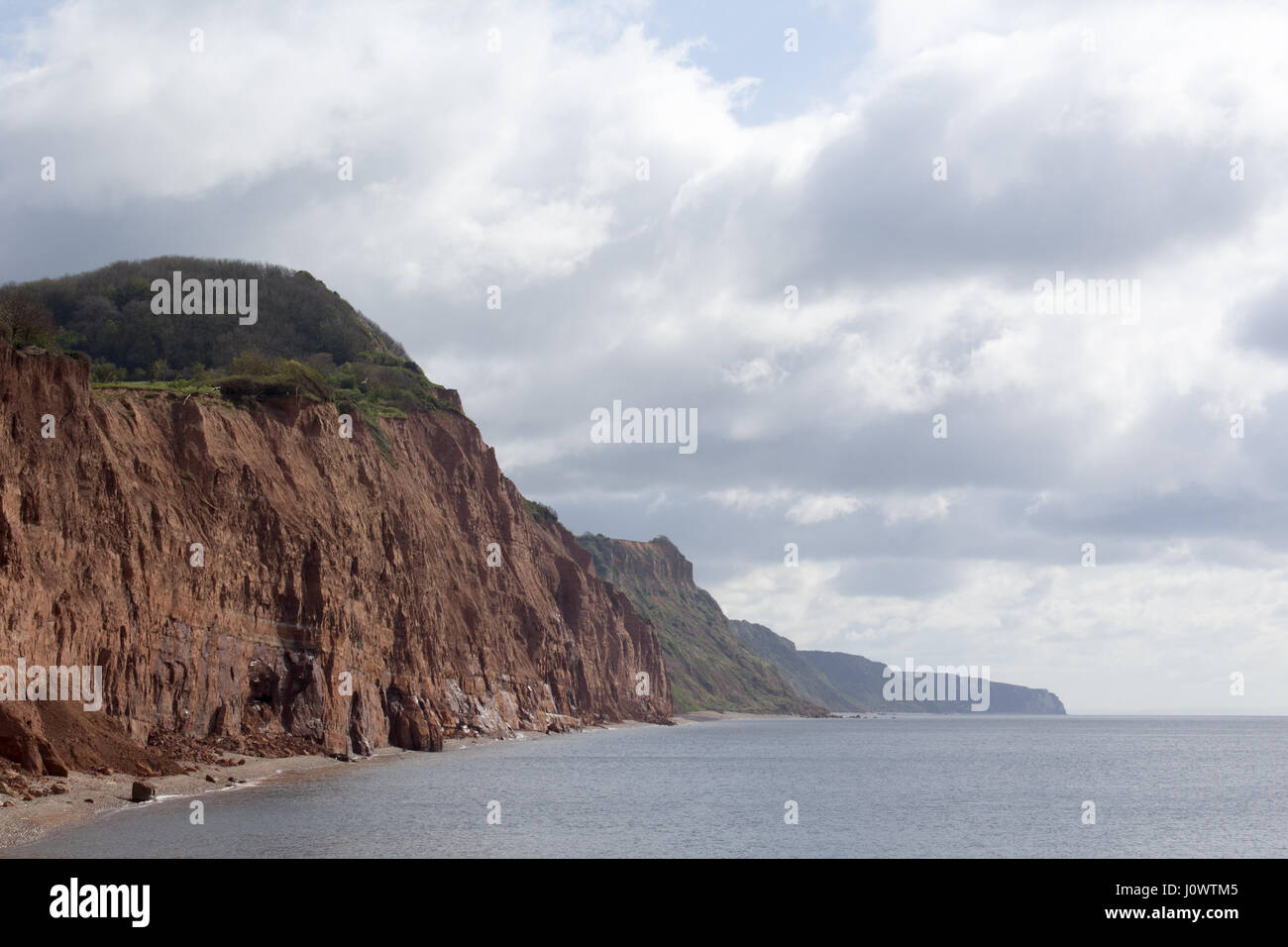 Cliffs along Jurassic Coast in Sidmouth, Devon, UK showing cliff fall ...