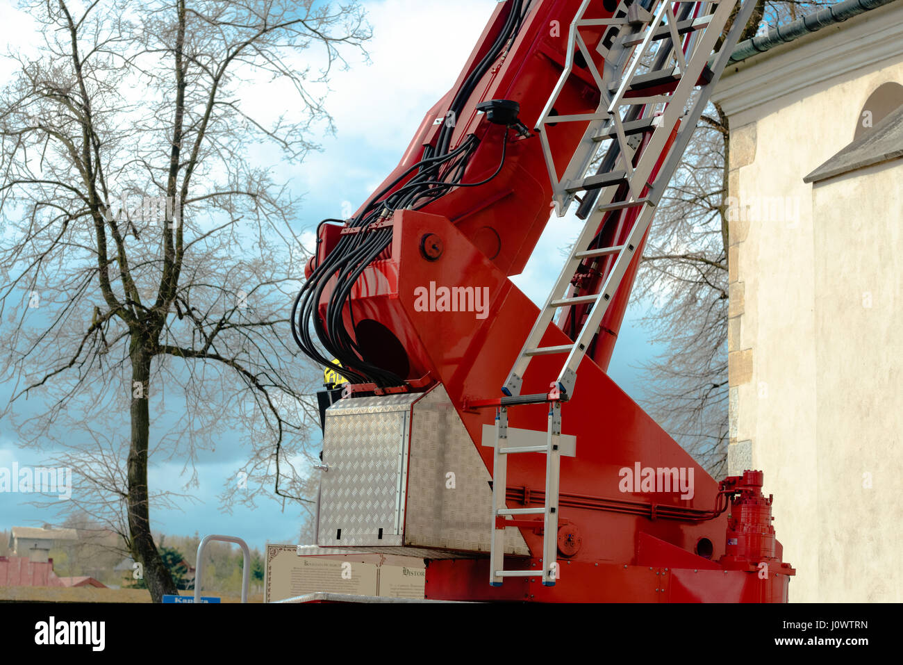 Fire ladder car during an action Stock Photo - Alamy