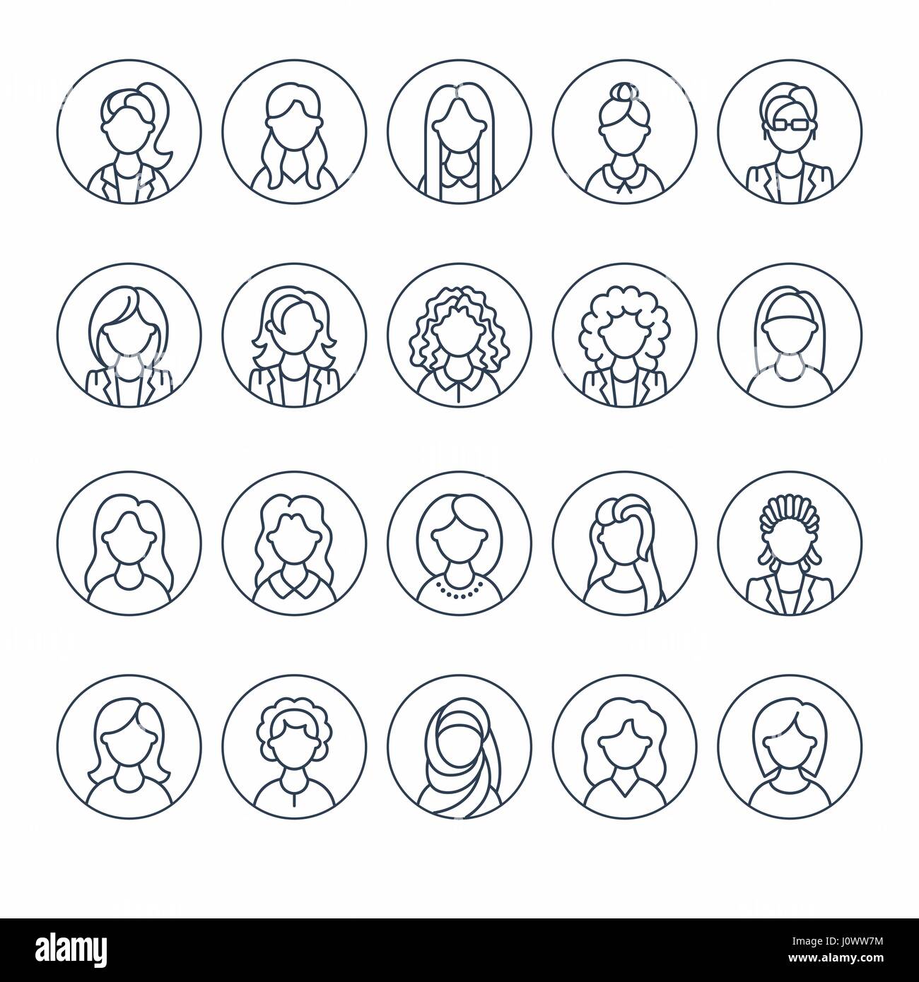 People line icons, business woman avatars. Outline symbols of female ...