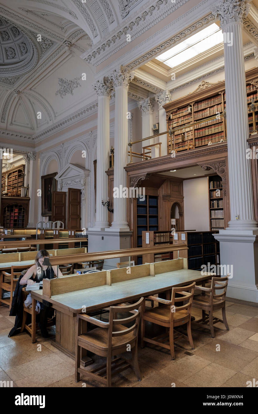 Osgoode Hall Great Library, ornate ceiling, columns, desks and chairs ...