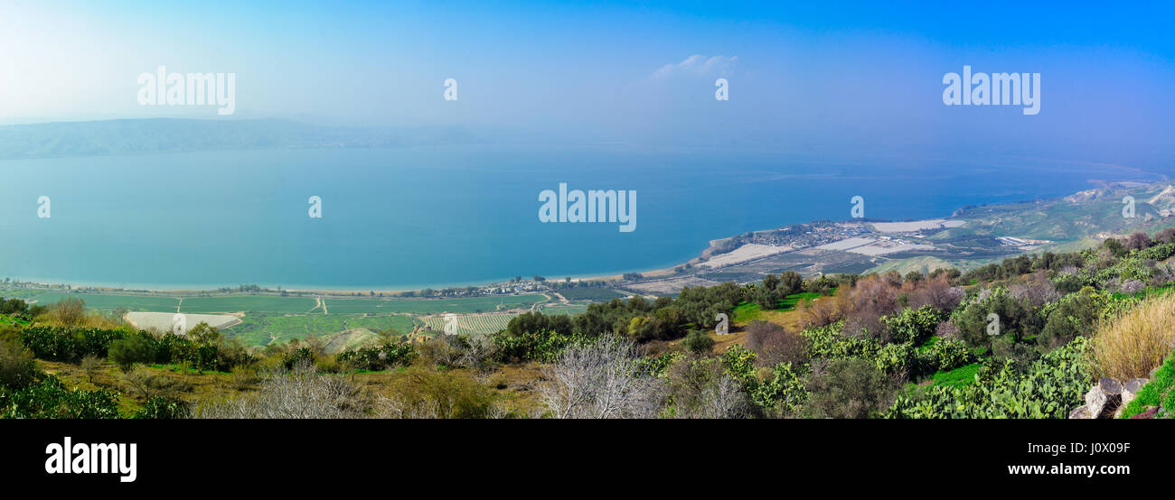 Panoramic view of the Sea of Galilee, from the east, Northern Israel ...