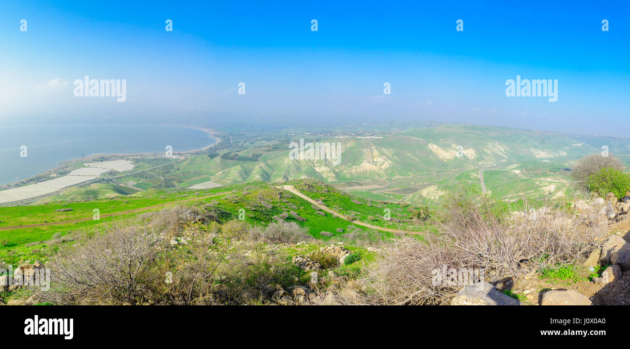 Panoramic view of the Golan Heights and the northern part of the Sea of ...