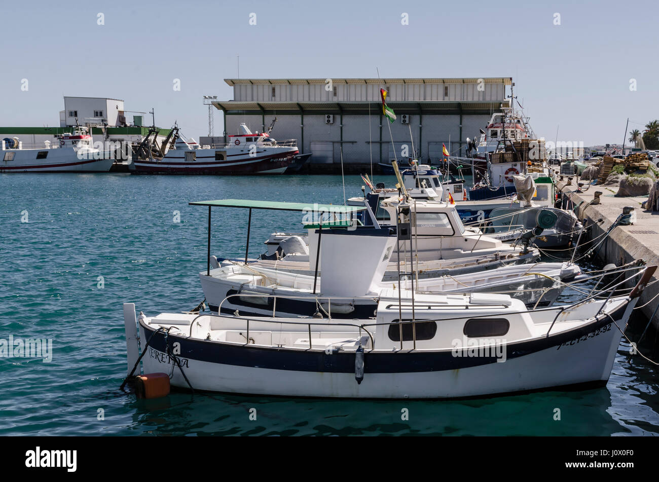 A line boats view in Garrucha port, Almería province, Spain Stock Photo ...