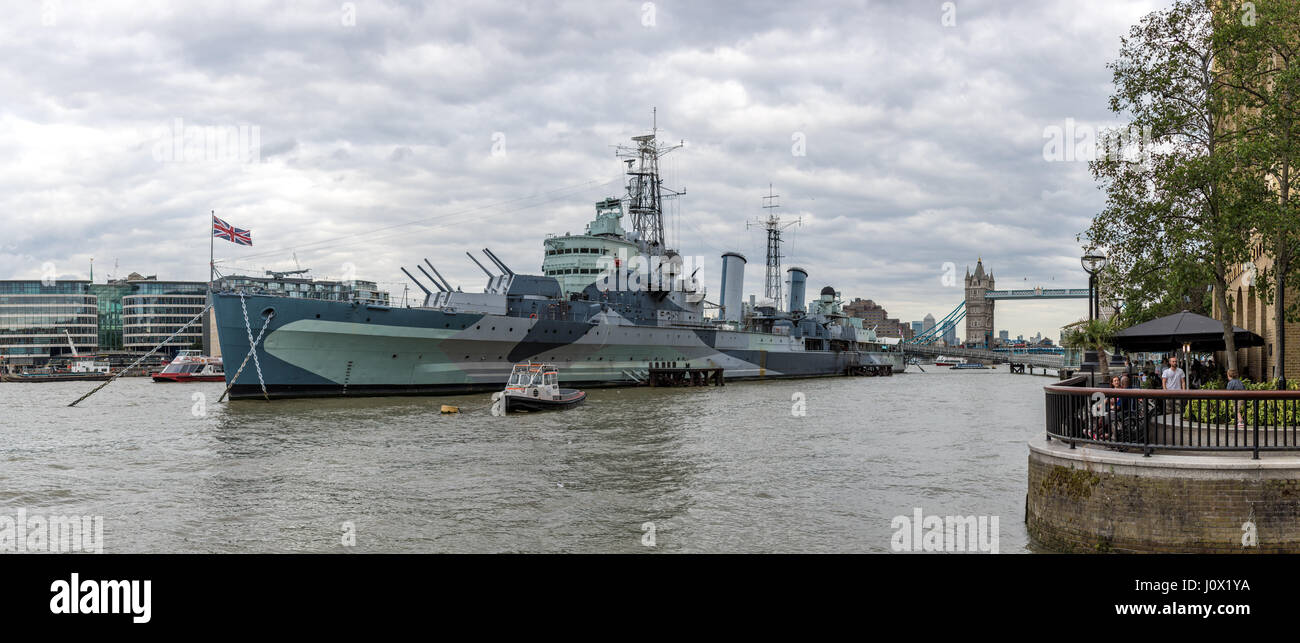London, UK - August 8, 2016: The HMS Belfast decomissioned warship ...