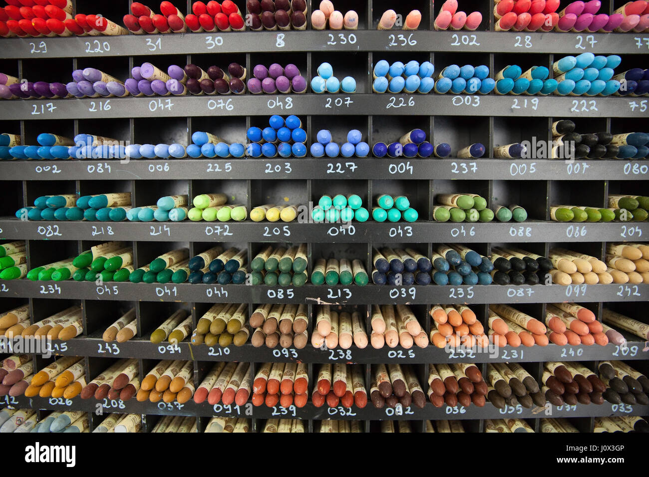 Multicolored drawing materials stored in a store Stock Photo - Alamy