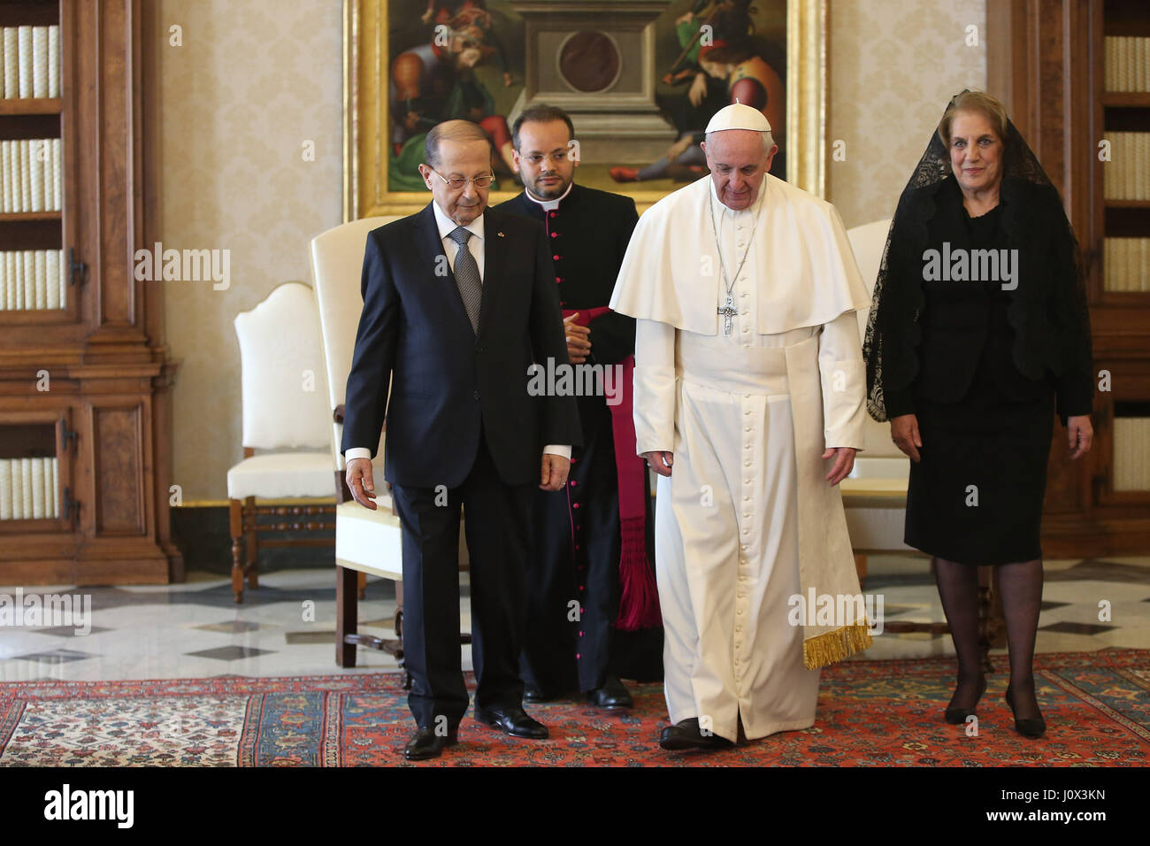 Pope Francis meets President of Lebanon Michel Aoun during a private ...