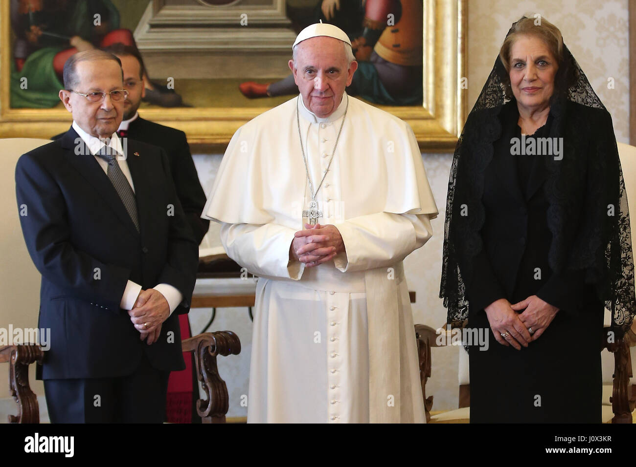 Pope Francis meets President of Lebanon Michel Aoun during a private ...