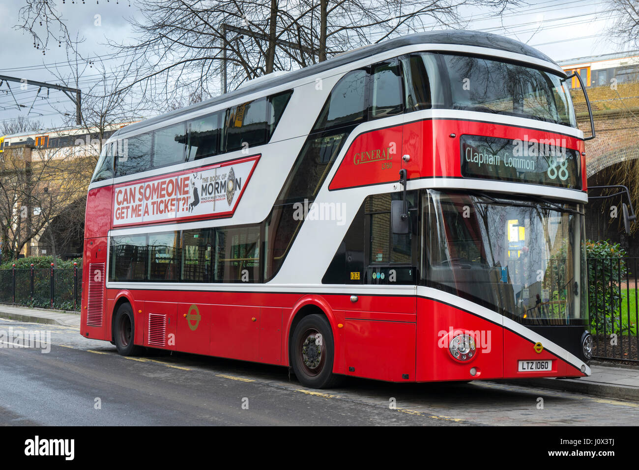A moden new Routemaster bus painted in the colours of the original ...
