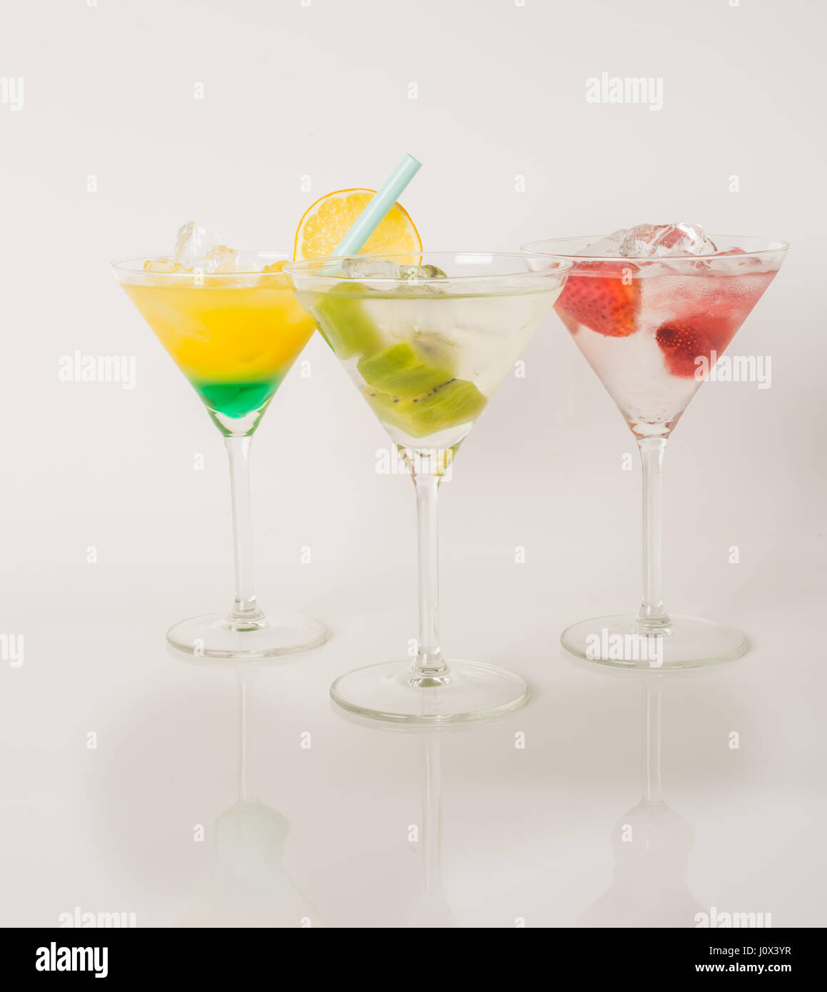 Colorful set of drinks, color drink decorated with fruit, color shots ...