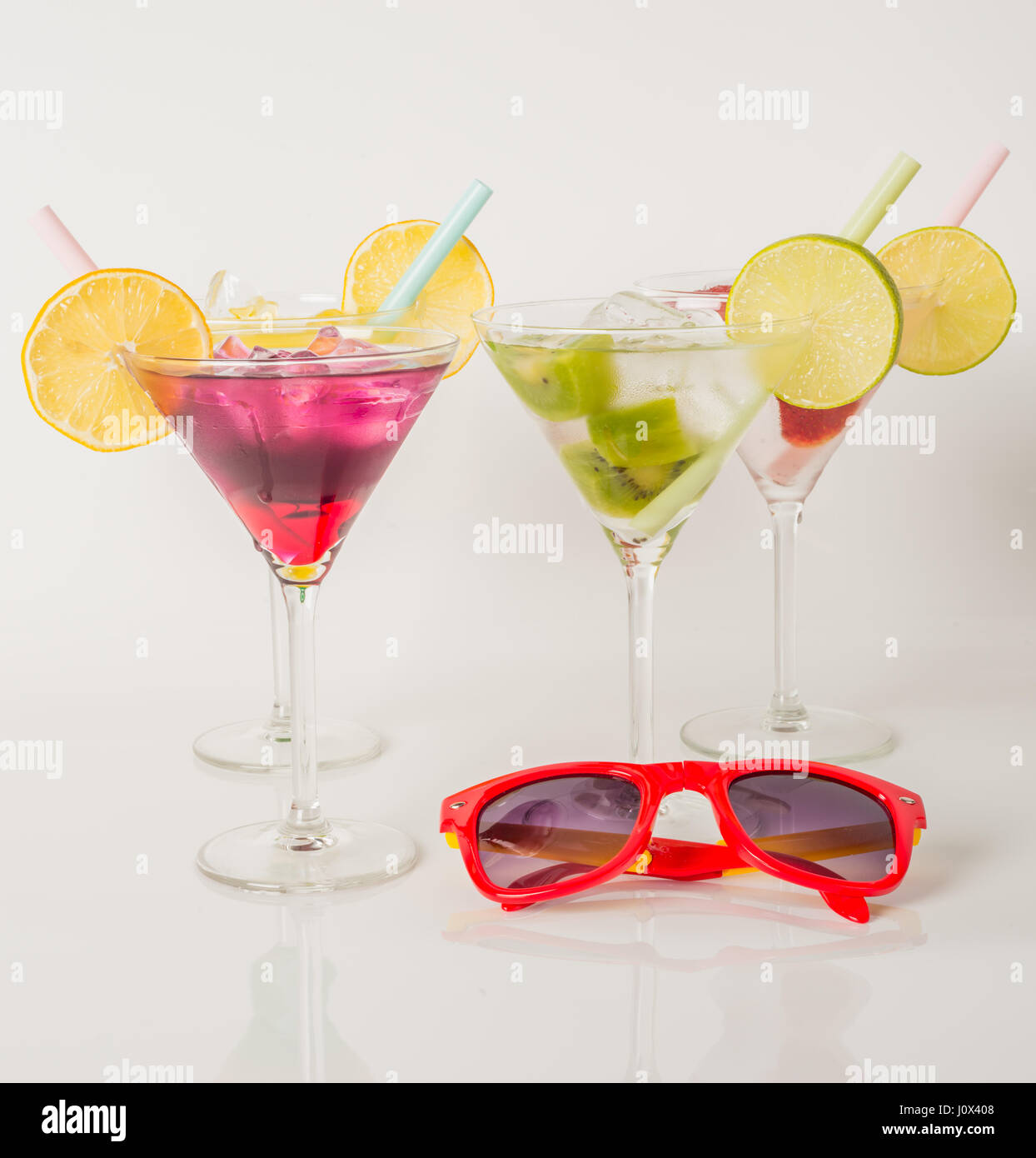 Colorful set of drinks, color drink decorated with fruit, color shots ...