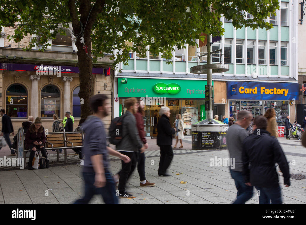 Queen Street,Cardiff, a large shopping precinct showing Card Factory ...