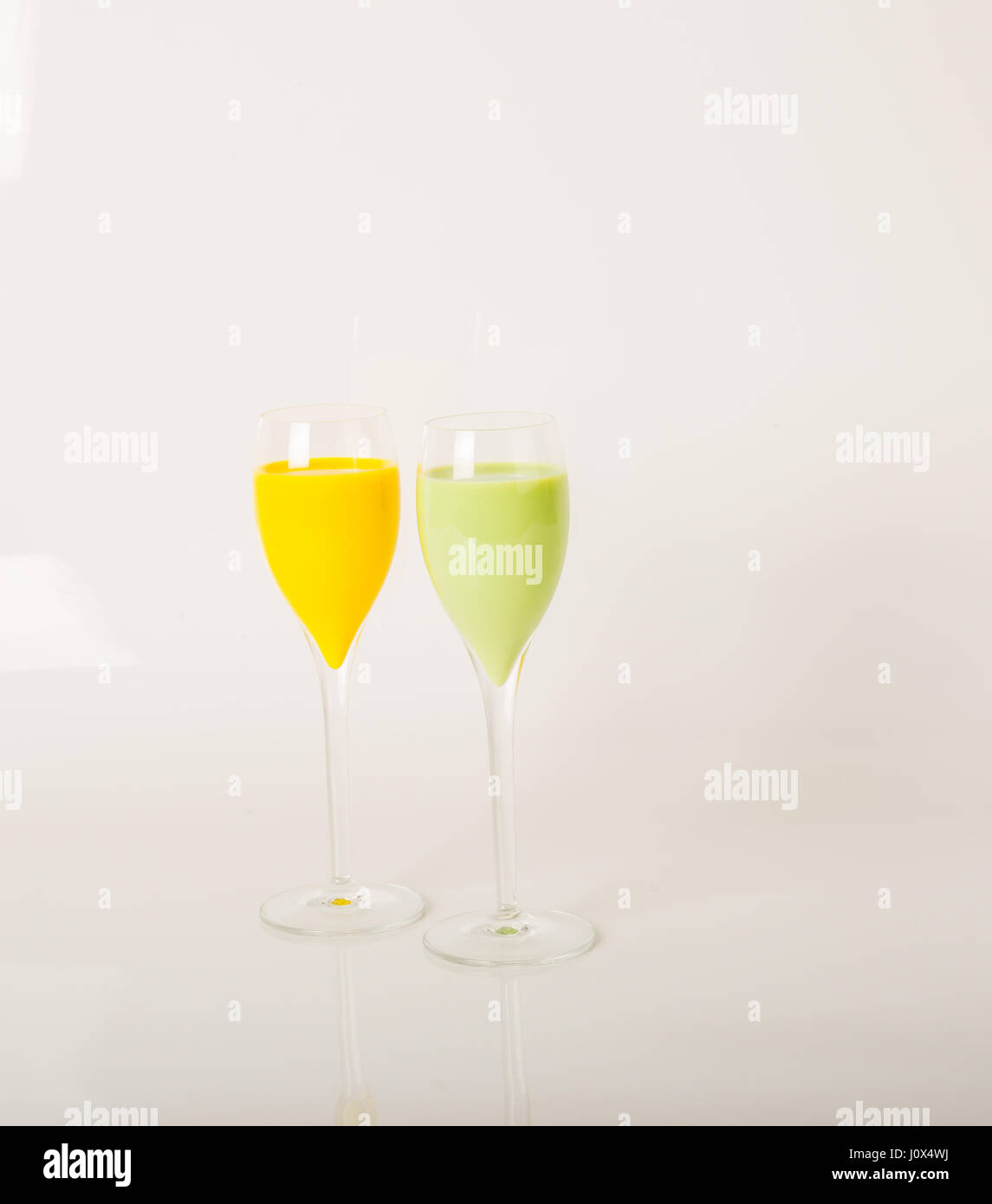 Colorful drinks based on milk liqueurs, unique pastel colors of drinks ...