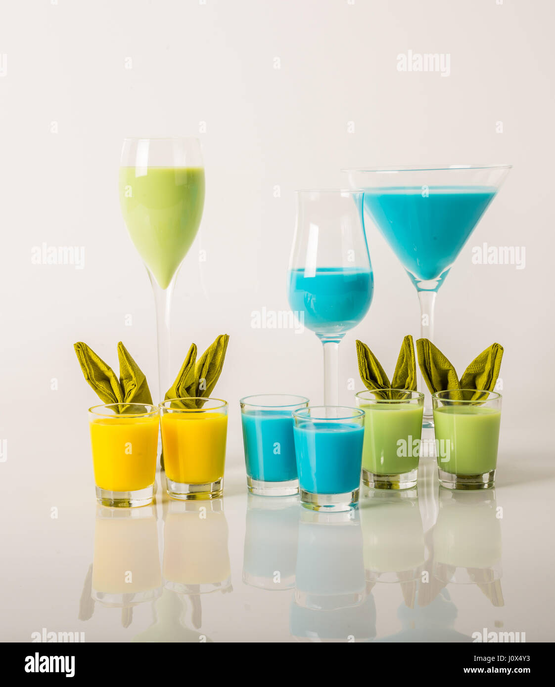 Colorful drinks based on milk liqueurs, unique pastel colors of drinks ...