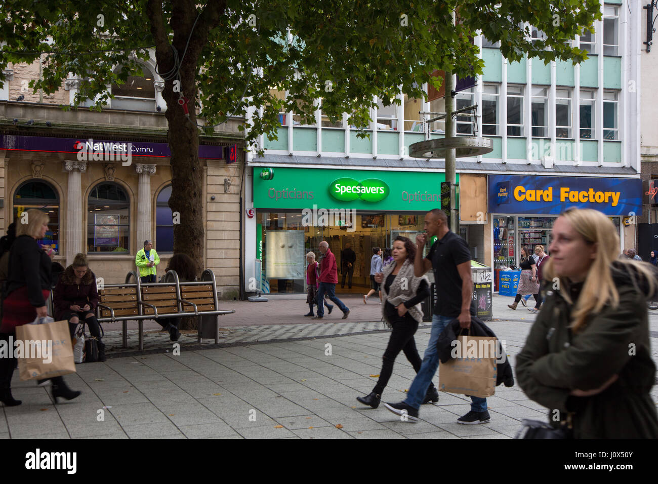 Queen Street,Cardiff, a large shopping precinct showing Card Factory ...