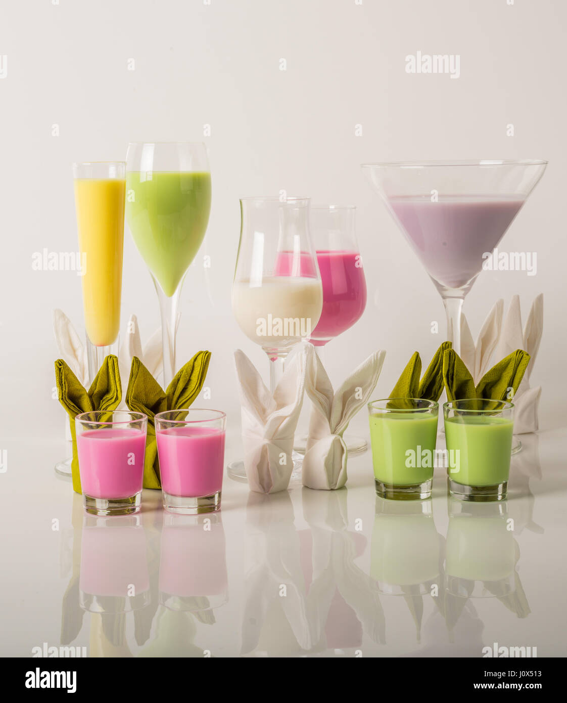 Colorful drinks based on milk liqueurs, unique pastel colors of drinks ...