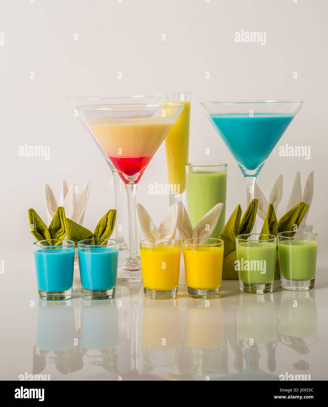 Colorful drinks based on milk liqueurs, unique pastel colors of drinks ...