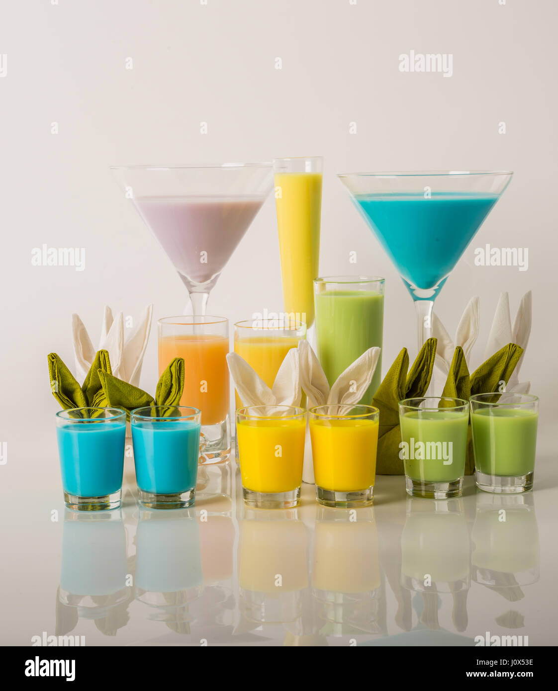 Colorful drinks based on milk liqueurs, unique pastel colors of drinks ...