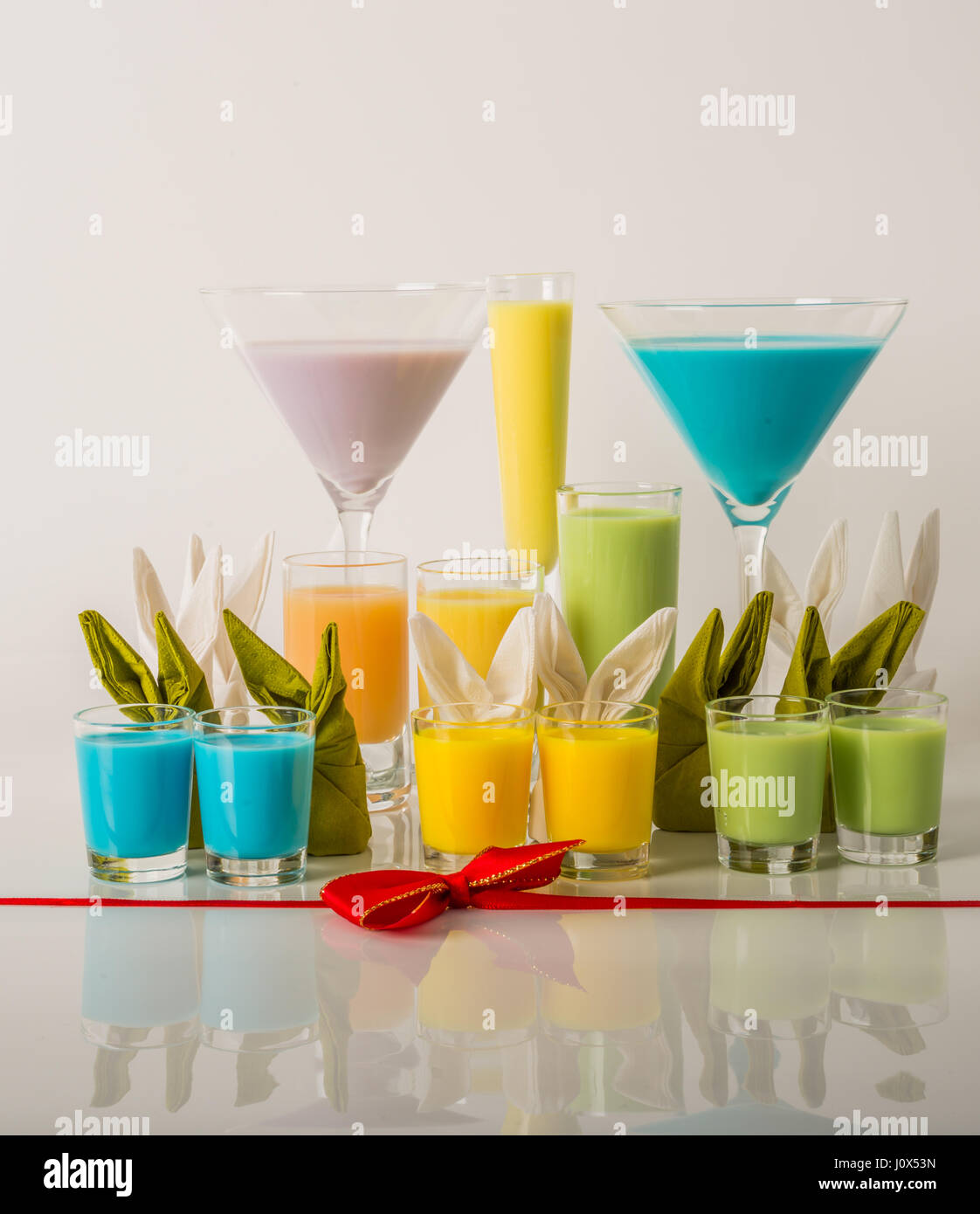 Colorful drinks based on milk liqueurs, unique pastel colors of drinks ...