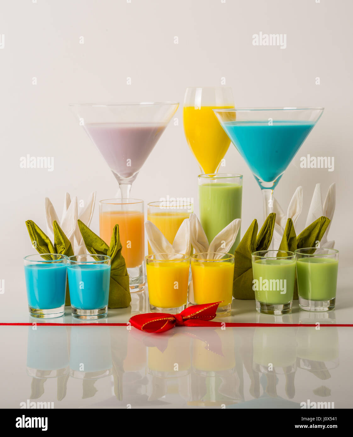 Colorful drinks based on milk liqueurs, unique pastel colors of drinks ...
