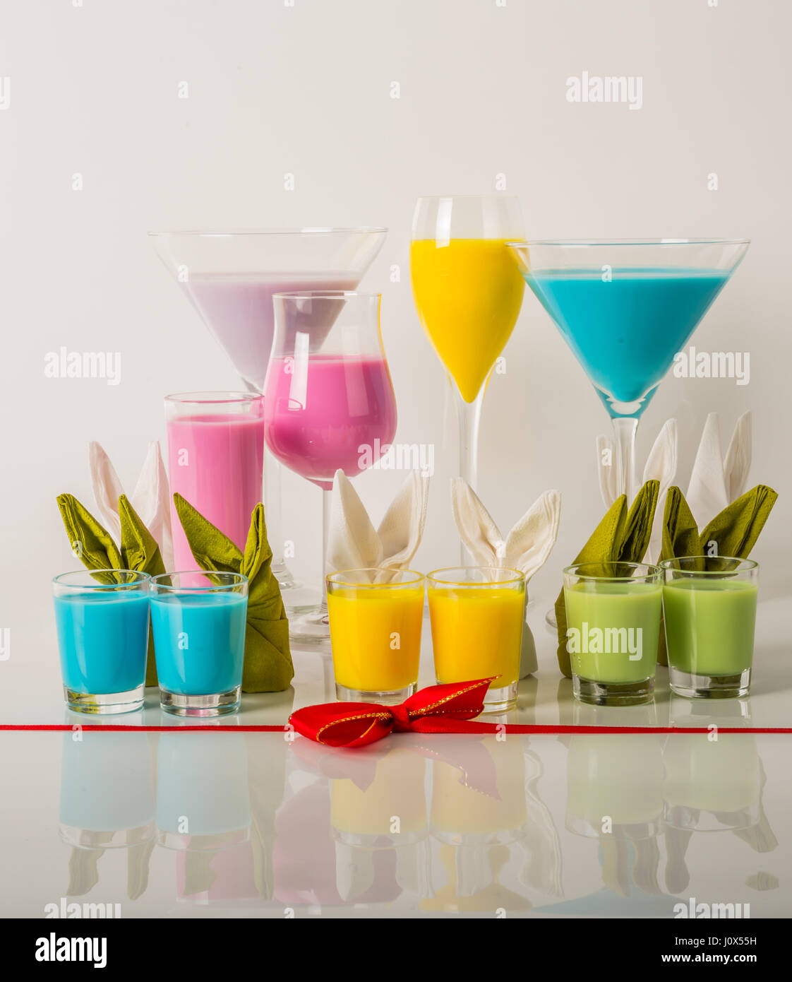 Colorful drinks based on milk liqueurs, unique pastel colors of drinks ...