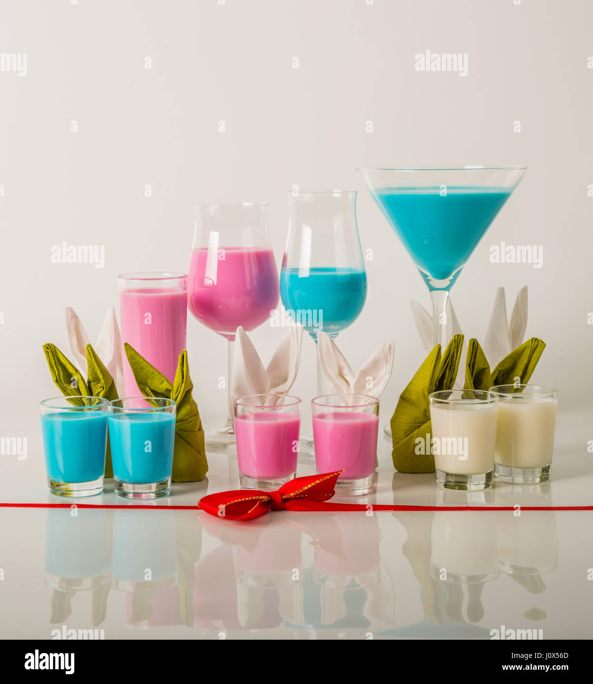 Colorful drinks based on milk liqueurs, unique pastel colors of drinks ...