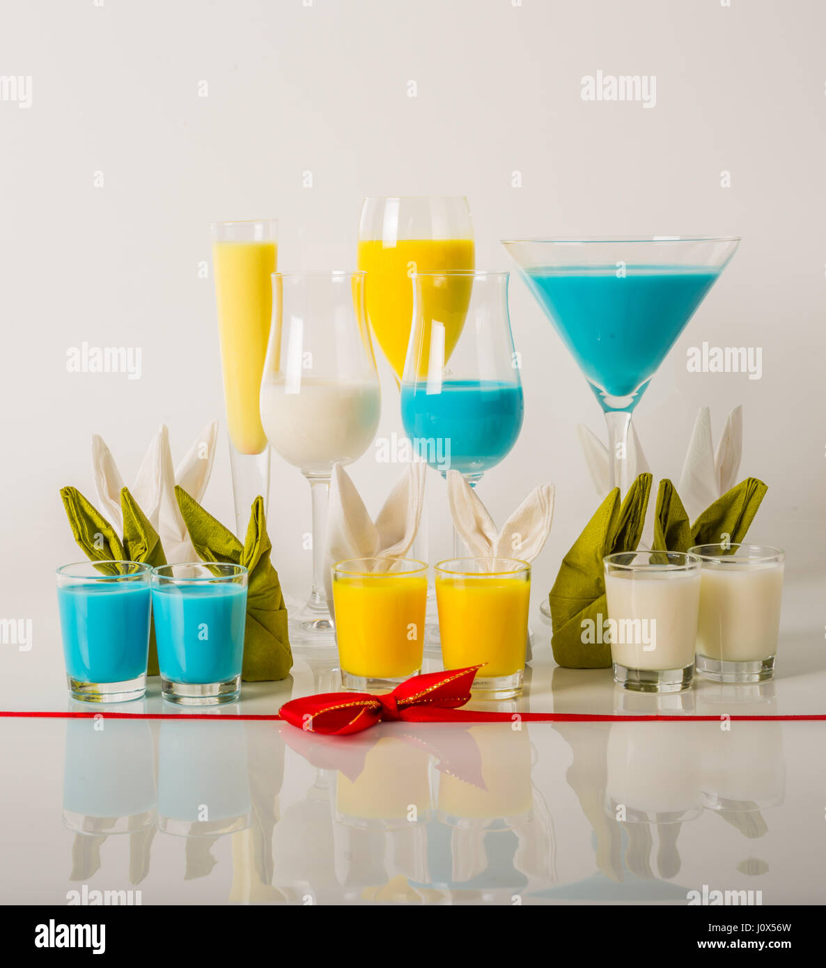 Colorful drinks based on milk liqueurs, unique pastel colors of drinks ...