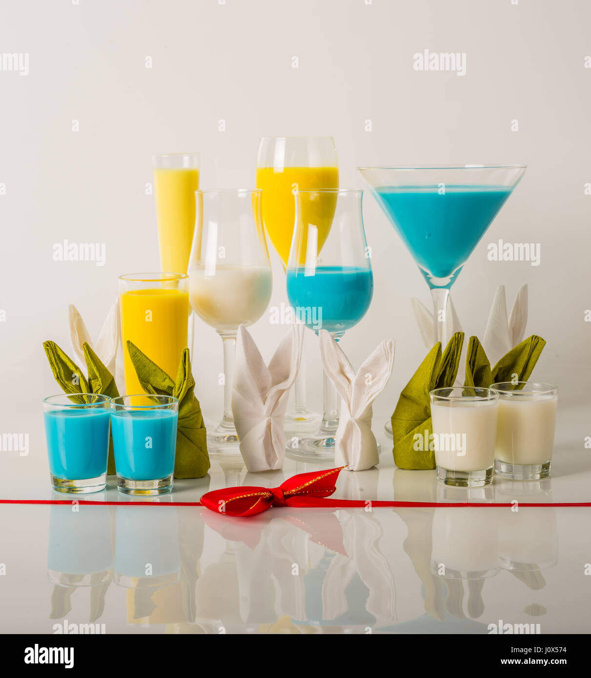 Colorful drinks based on milk liqueurs, unique pastel colors of drinks ...