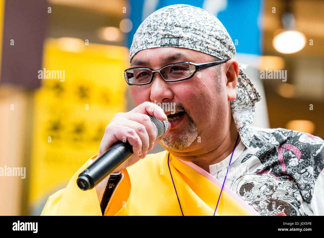 Japan, Kumamoto, Hinokuni Yosakoi Dance festival. Japanese man with ...