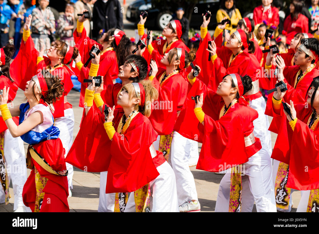 Hinokuni Yosakoi Dance festival in Kumamoto. Team formation dancing in ...