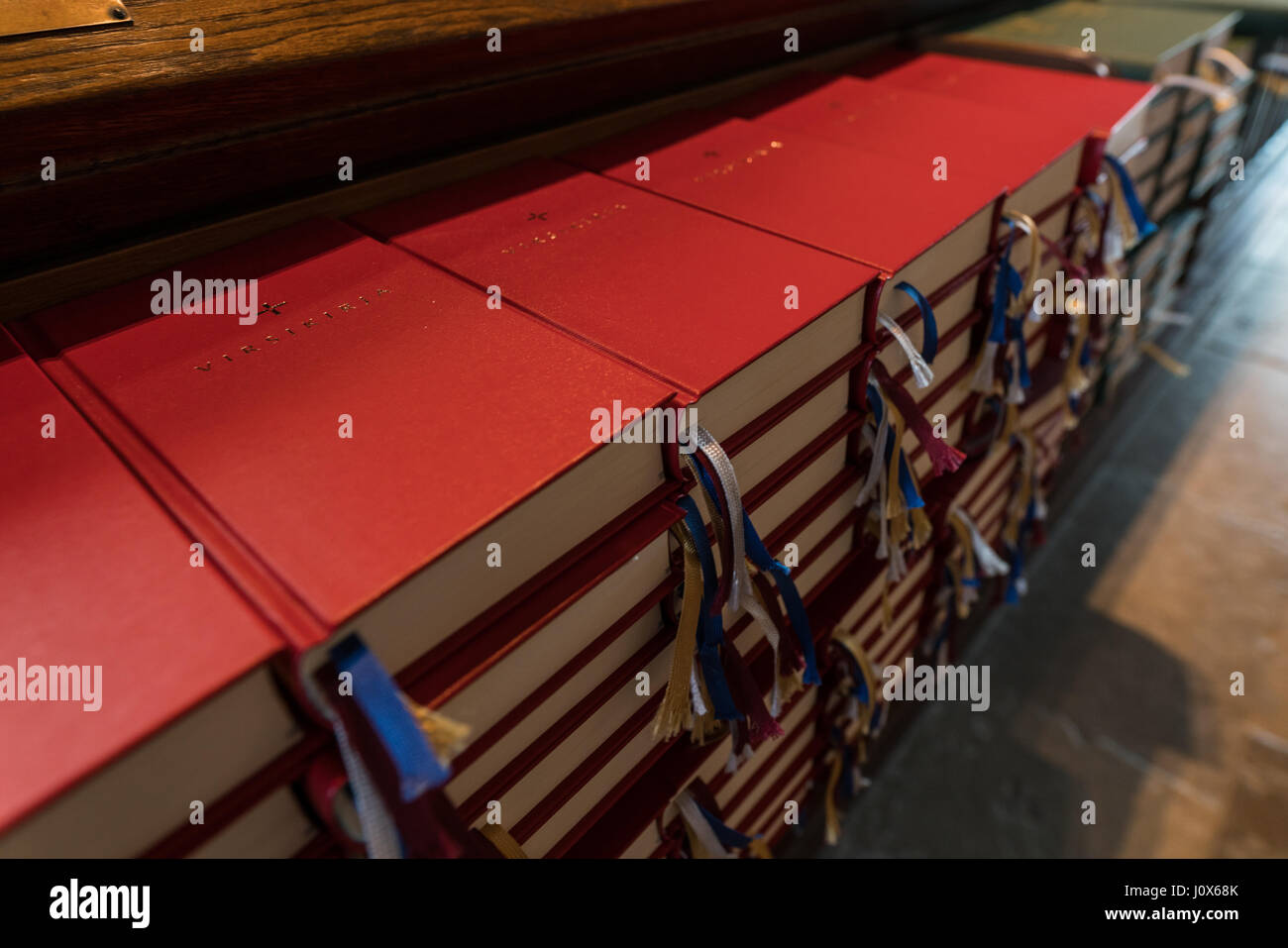 Pile of hymn books (virsikirja) in Cathedral of Turku Stock Photo - Alamy