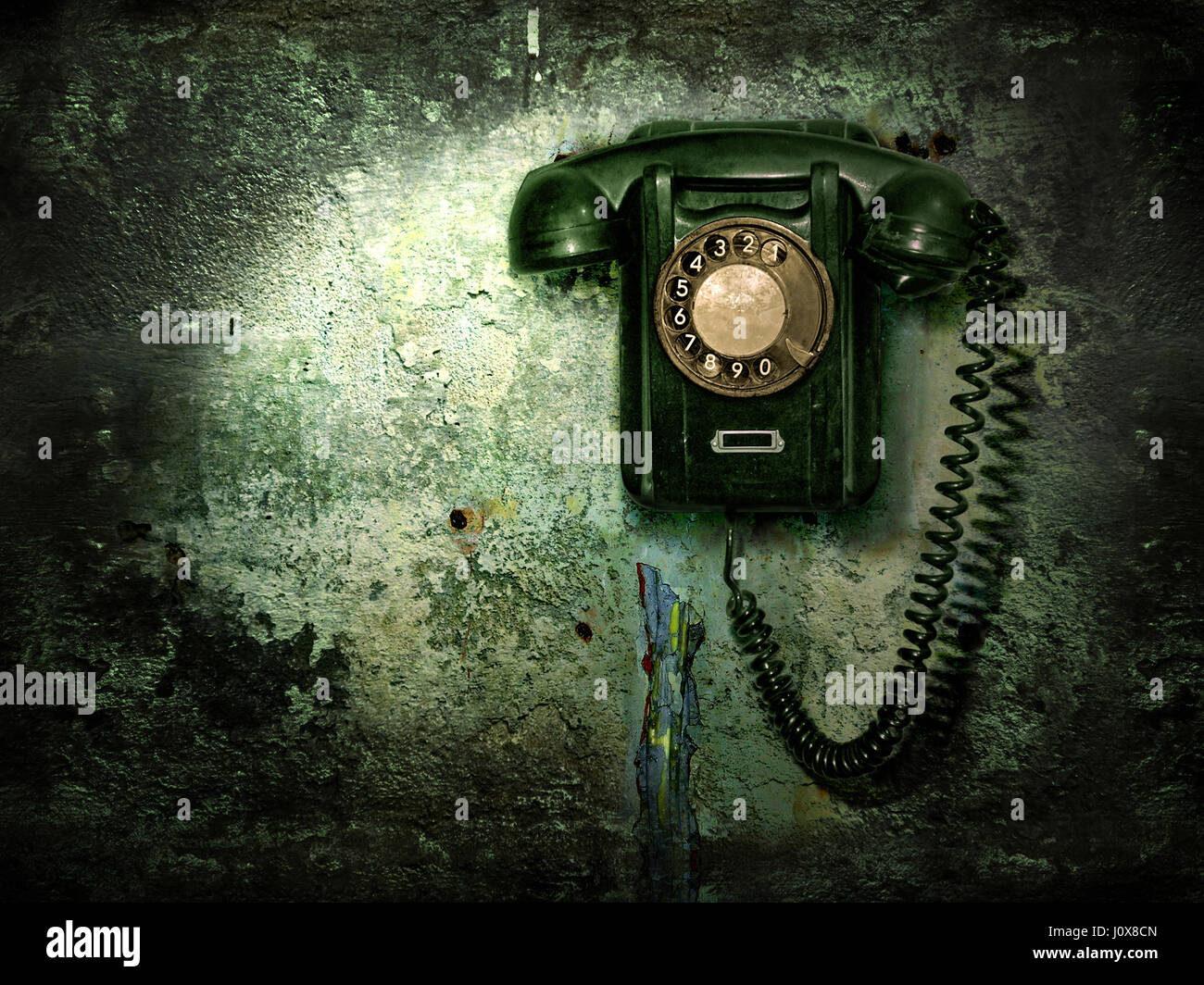 Old phone on the destroyed wall Stock Photo - Alamy